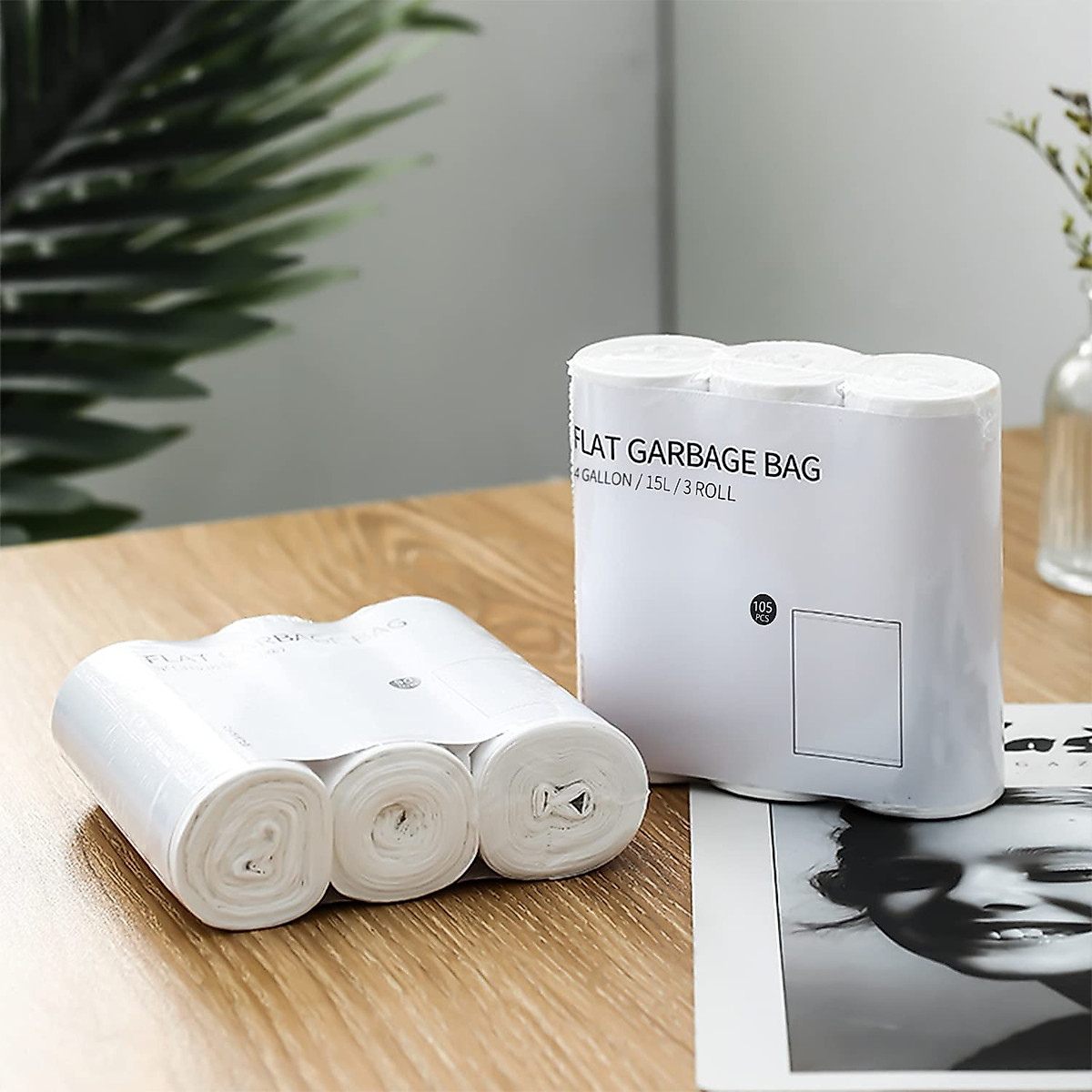 CHARMOUNT 4 Gallon Trash Bag - Unscented 4 Gallon Garbage Bags for Bathroom, Kitchen, Bedroom, 105 Count (15 Liter)