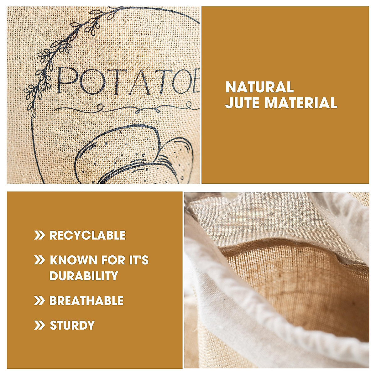 Potato Storage Bag | Natural Jute Potato Onion Garlic Storage Set for Pantry | Breathable & Fresh Onion Potato Storage | Easy to Clean Potato and Onion Storage Bag | Air Flow, Light Blocking