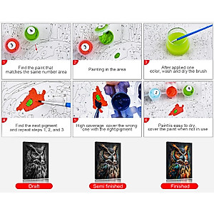 TUMOVO Animal Paint by Numbers, Abstract Owl Paint by Number for Adults, Delicate Animal Painting by Numbers for Home Wall Decor, Oil Painting with Brushes and Pigment, Frameless, 16x20 Inch