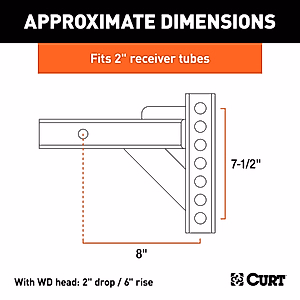 CURT 17100 Replacement Weight Distribution Hitch Shank, 2-Inch Receiver, 2-In Drop, 6-Inch Rise