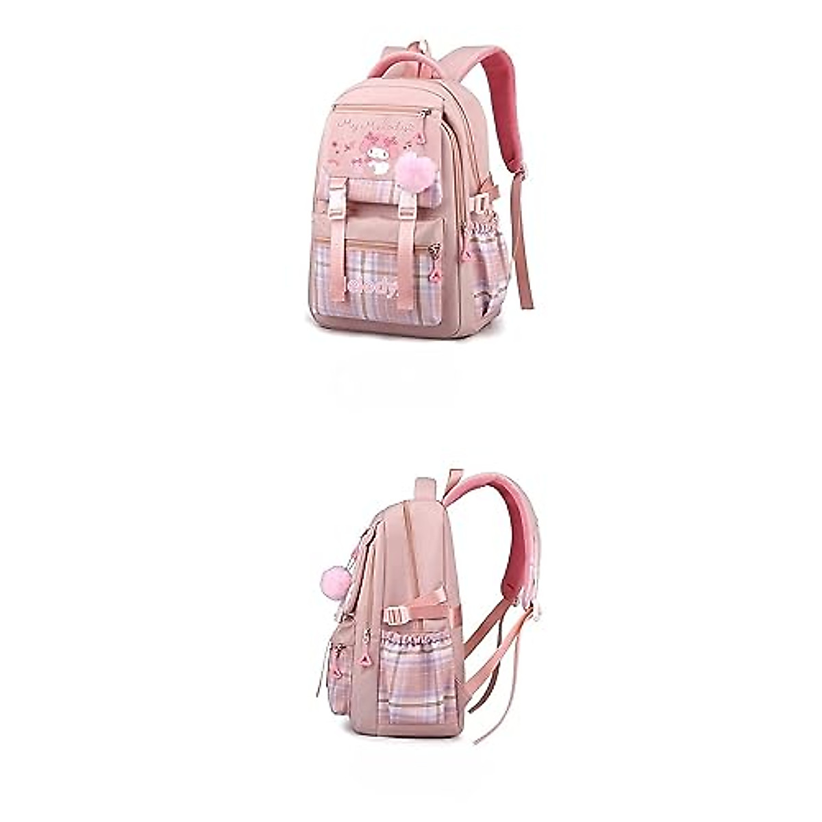 Kawaii Backpack with 9Pcs Accessories Anime Cartoon Bag 16 Inch Anti-Theft Travel Aesthetic Season Gifts Backpack (pink)