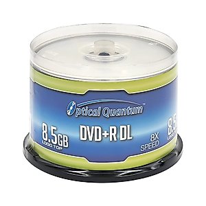 Optical Quantum 8X 8.5GB Double Layer DVD+R DL Recordable Blank Media Logo Top, 50-Disc Cakebox, Dual Layer DVD Discs, DVD DL Blank Discs 8.5GB