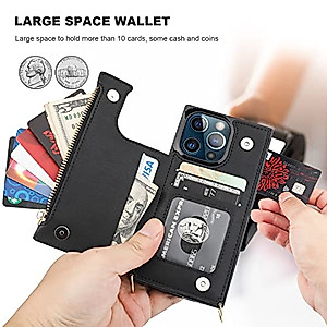 Bocasal Crossbody Wallet Case for iPhone 13 Pro with RFID Blocking Card Slot Holder, Magnetic Flip Folio Purse Case, PU Leather Zipper Handbag with Detachable Lanyard Strap 6.1 Inch 5G (Black)