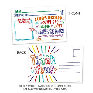 m&h invites 50 Kids Thank You Fill In The Blank Cards - Thank You Postcards For Boys or Girls