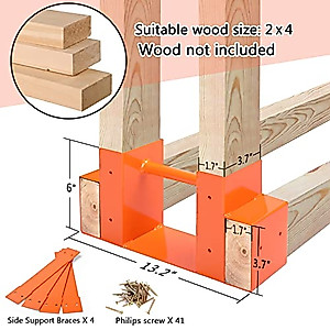 MOFEEZ Outdoor Firewood Log Storage Rack 2x4 Bracket Kit, Fireplace Wood Storage Holder, Adjustable to Any Length - Orange, Two Bases