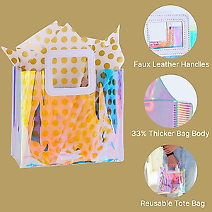 VUOJUR 11'' Holographic Gift Bag Medium Size with Tissue Paper Reusable Birthday Gift Bag for Women Girls Iridescent Bachelorette Wedding Bridal Bridesmaid Tote Gift Bag