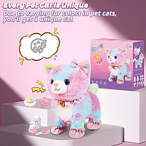 Interactive Electronic Plush Toy Walking and Barking Robot Cat Plush Cat Remote Control Kitten for Girls (Colorful Cat)