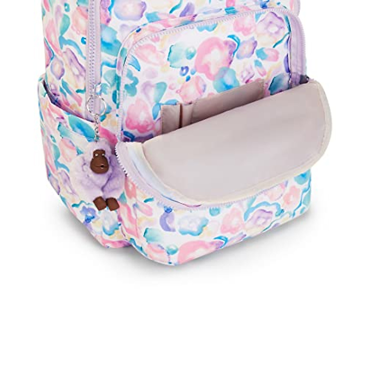 Kipling Women's Seoul 15" Laptop Backpack, Durable, Roomy with Padded Shoulder Straps, Aqua Flowers, 12.8''L x 17.3''H x 9''D