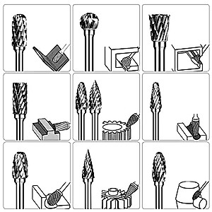 Carbide Burr Set, Die Grinder Bits, 20 Pcs 1/8" Shank Double Cut Tungsten Carbide Rotary Burrs Set Compatible with Dremel for Metal Carving Wood Working Engraving Polishing