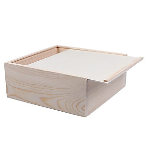 STOBOK Wood Storage Box with Sliding Top Wooden Box Unfinished Wood Box Case Container Square Wood Case Diy Craft Jewelry Box Christmas Wedding Party Box (19.6x19.6x7.6cm)