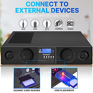 Pyle 3D Surround Bluetooth Soundbar - Sound System Bass Speakers Compatible to TV, USB, SD, FM Radio with 3.5mm AUX Input , Remote Control, For Home Theater - PSBV200BT,Black