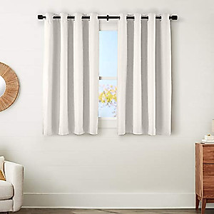 Amazon Basics 100% Blackout Textured Linen Window Panel with Grommets and Thermal Insulated, Noise Reducing Blackout Liner - 52" x 63", Ivory