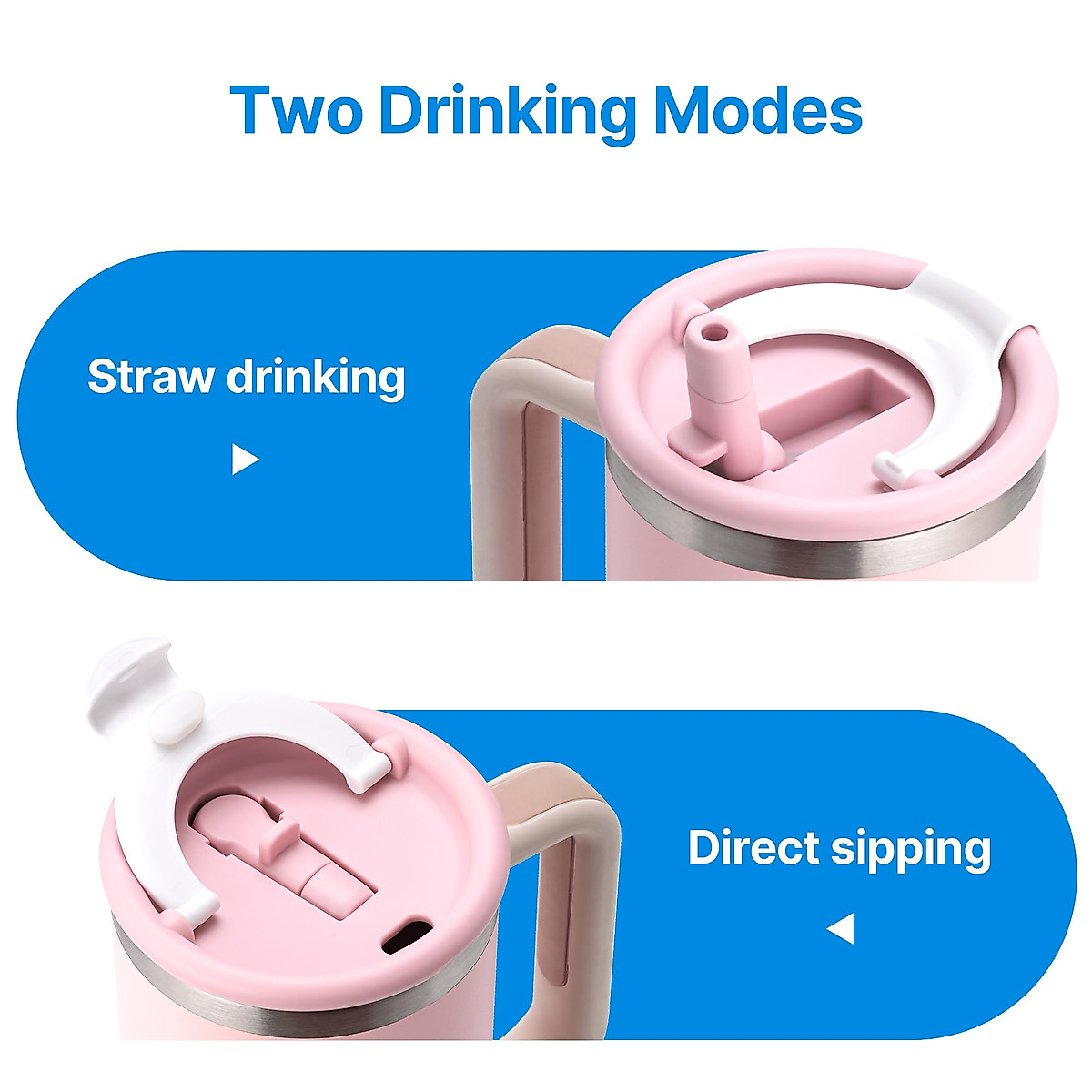 Bluwing 40 oz Tumbler Flip Straw Lid Replacement for Stanley Quencher, Spill Proof Tumbler 40oz Replacement Lid for Stanley Cup(Pink)