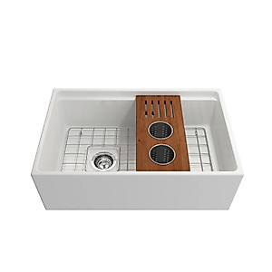 BOCCHI Wood Board with 2 Round Stainless Steel Bowls & Knife Holder F/1344, 1348, 1360, 1362, 1504, 1505, 1506 (short side only), 1627, 1628