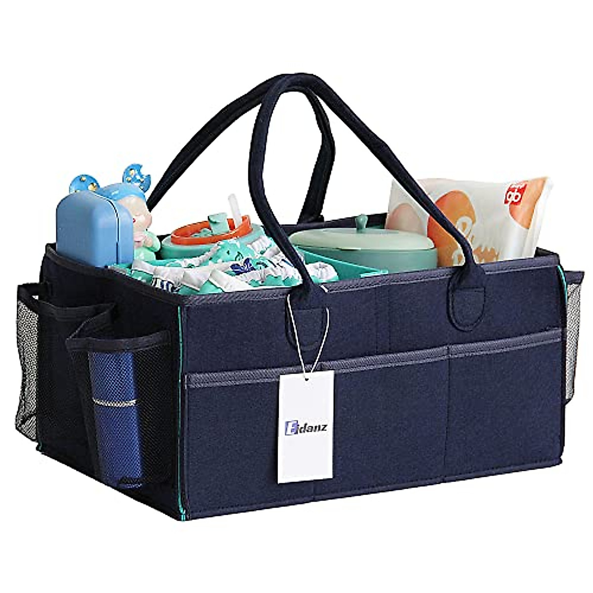 EIDANZ Newborn Baby Diaper Caddy Organiser Portable Felt Baby Wipes Nappy Caddy Toys Storage Bag Nursery Storage Bin Nappy Changing Organizer for Mom, Kids, Blue