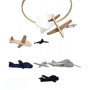 FDSF Crib Mobile Airplanes & Cloud Nursery Decoration and White, Navy, Baby Crib Mobile for