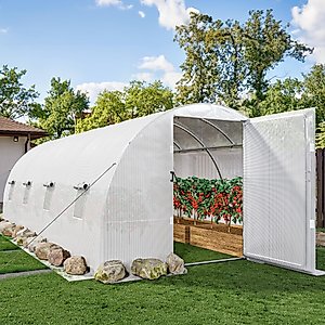 YITAHOME 20x10x7ft Greenhouse Extra Large Heavy Duty Large 2 Swing Doors Walk-in Greenhouses Tunnel Green Houses Outdoor 8 Windows Gardening Upgraded Galvanized Steel Garden, White