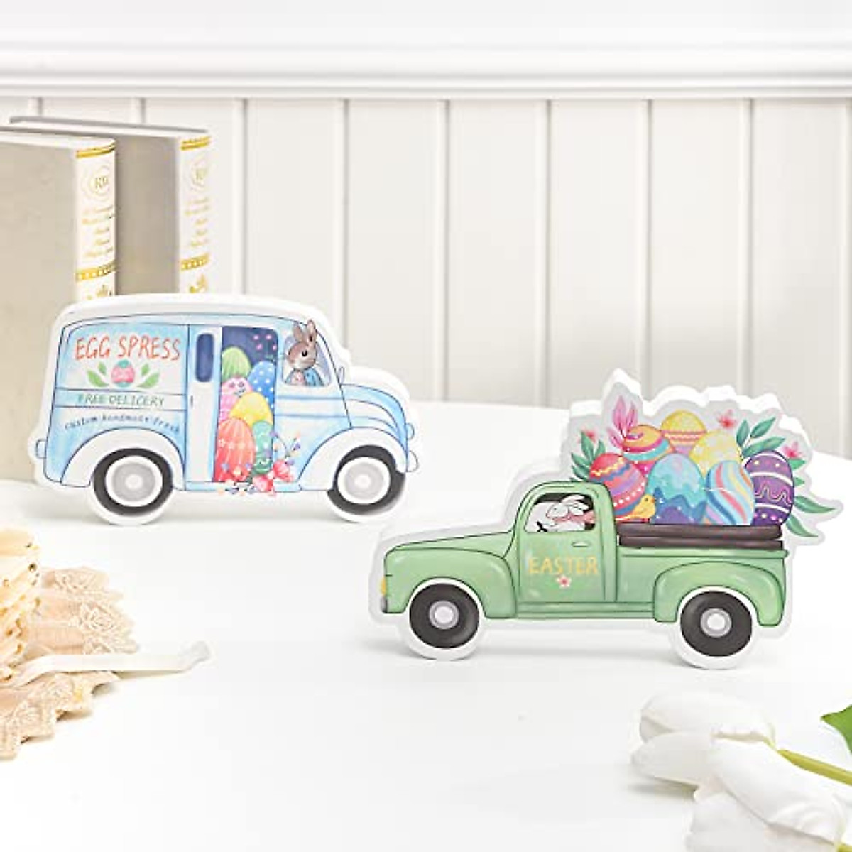 Easter decorations 5 pcs bunny table wooden signs Easter tabletop decor Decorative Centerpieces Decoration for Easter Day Home Kitchen Signs