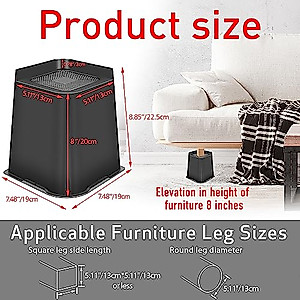 Twakashic Bed Furniture Risers 8 Inch, Couch Risers Heavy Duty, Bed Elevators for Under Bed Storage, Support up to 5000 LBS for Sofa Table Chair (Set of 4, Black)