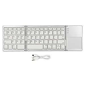 Acogedor 3 Folding Keyboard with Touchpad Foldable Bluetooth Keyboard 63 Keys Portable Wireless Keyboard for iOS Windows Android Phone Tablet Laptop(Silver White)