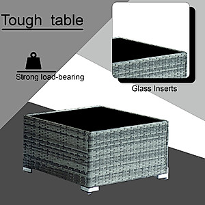 Generic 7-Piece Patio Furniture Set Wicker Sectional Outdoor Sofa Set with Coffee Table and Pillows, All Weather Assembled Patio Furniture for Apartment, Garden, Backyard and Poolside (Grey-Blue)