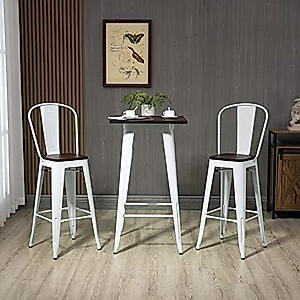 HOMCOM 3 Piece Industrial Dining Table Set, Counter Height Bar Table & Chairs Set with Footrests for Bistro, Pub, White and Brown