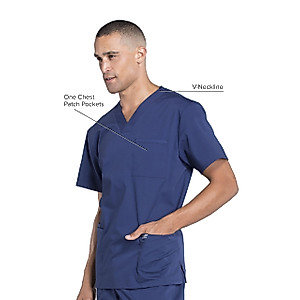 Cherokee Scrubs for Men Workwear Professionals V-Neck 4 Pocket Scrub Top WW695, M, Navy