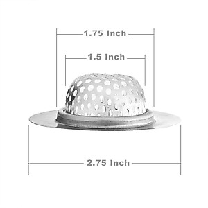 2 Pack - 2.75" Top / 1.5" Basket, Stainless Steel Slop, Utility, Kitchen and Bathroom Sink Strainer. 1/8" Holes