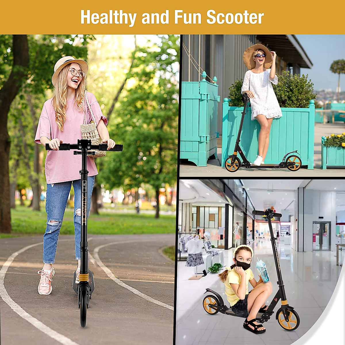 Kick Scooter for Kids Ages 8-12, Folding Scooter for Teens/Adults with 4 Adjustment Levels, Big 8" Wheels Scooters with Anti-Shock Suspension and Carry Strap, Adult Scooter up to 220lbs
