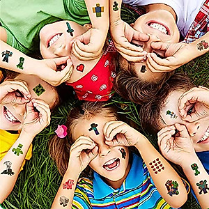 12 Sheets Cute Temporary Tattoos for Kids, Pixel Birthday Party Supplies Pixel Style Party Favors for Kids Boys Girls Pixel Video Game Party Decorations Pixel Theme Party Gifts