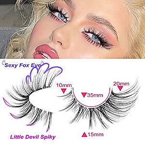 Newcally Lashes Manga Lashes Fox Eye False Eyelashes Clear Band Cat Eye Lashes Mink Lashes Fluffy Strip Lashes Wispy Anime Lashes Pack Spiky Cosplay Fake Eyelashes 7 Pairs