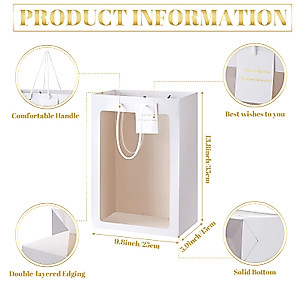 Yahenda 24 Pcs Clear Gift Bag with Window 13.8 x 9.8 x 5.9 Transparent Bouquet Gift Bags with Handle Graduation Paper Bags Paper Tote Flower Bags for Mother 's Day Graduation Wedding (White)