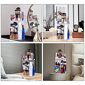 chfine 360 Rotating Makeup Organizer, Large Capacity Detachable Spinning Cosmetics Organizer with 4 Layers, Lazy Susan Makeup Organizer for Skin Care Products Makeup Sets (Crystal Clear)