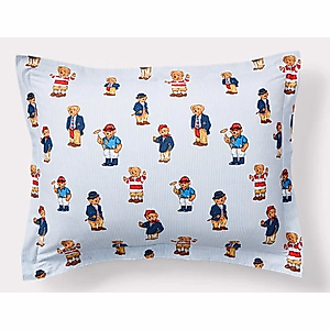 POLO RALPH LAUREN Blue Stripe Teddy Bear Boy 2 pc Twin Duvet Cover Set Blue White