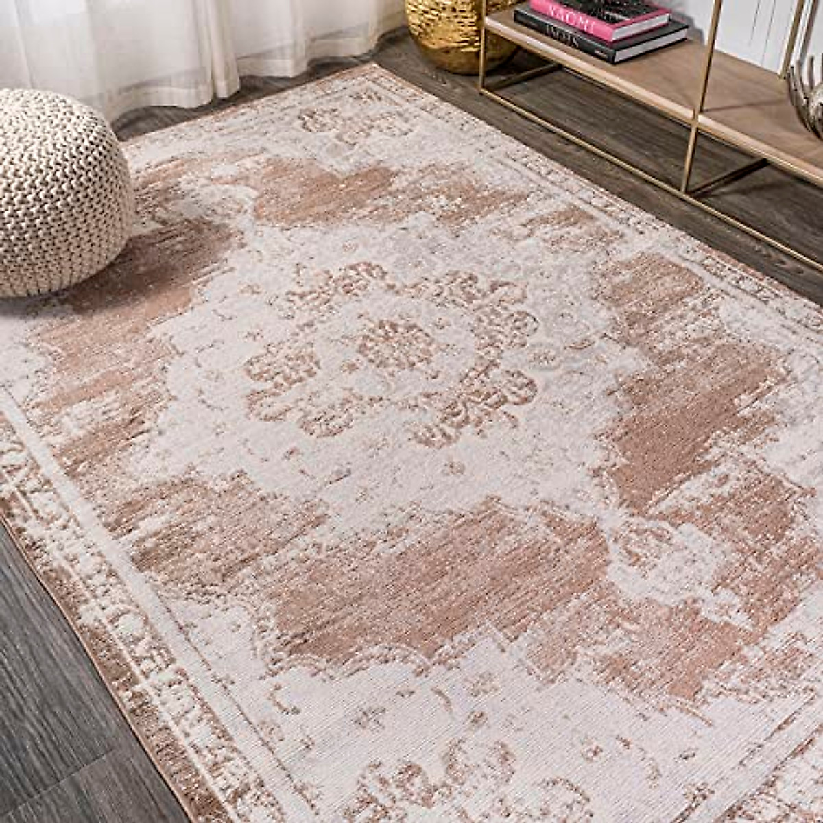 JONATHAN Y MDP400B-3 Alhambra Ornate Medallion Modern Indoor Area -Rug Vintage Bohemian Easy -Cleaning Bedroom Kitchen Living Room Non Shedding, 3 ft x 5 ft, Brown/Cream