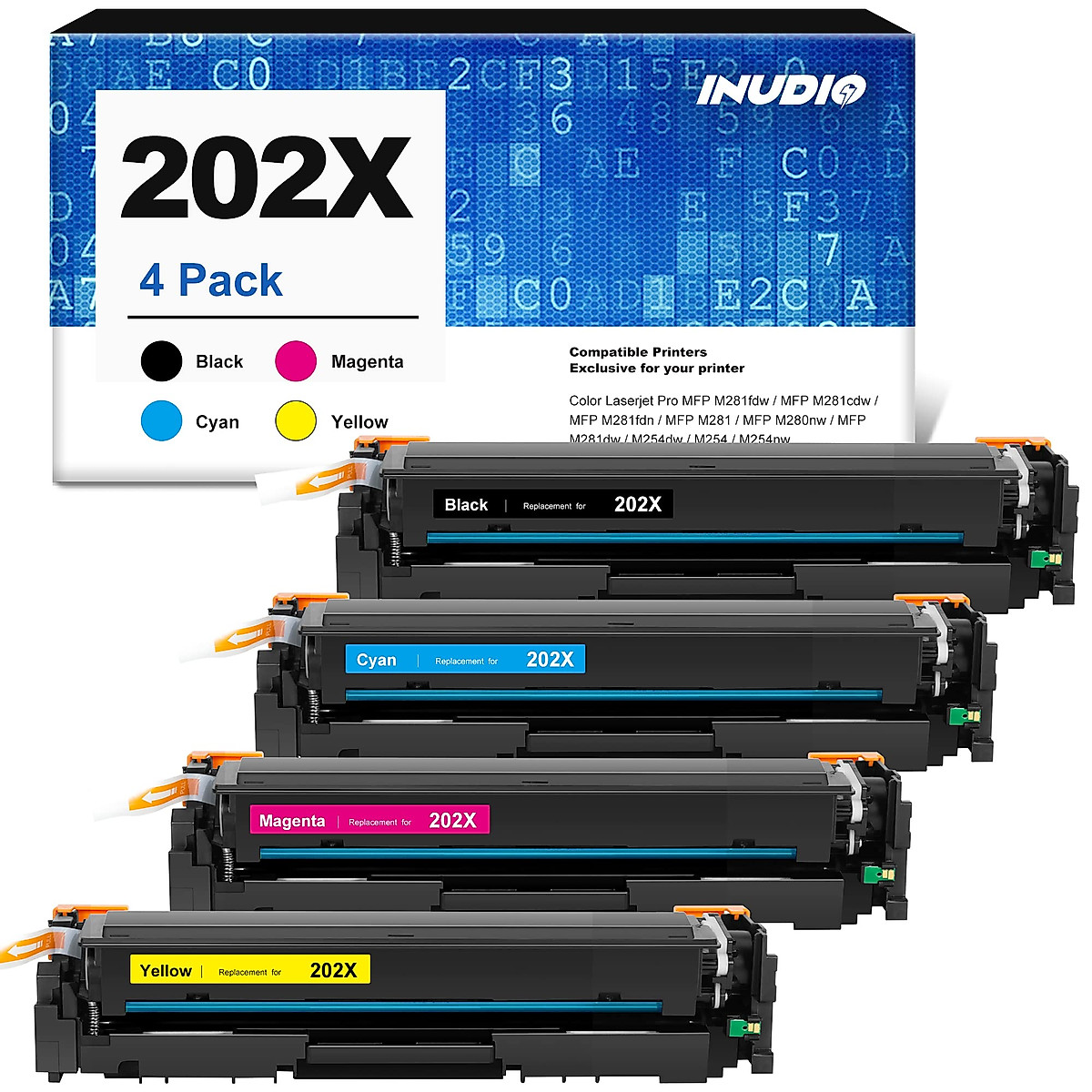 202X 202A Toner Cartridge 4 Pack Replacement for HP 202X 202A CF500X CF500A Compatible with Color Pro MFP M281fdw M254dw M281cdw M254nw M281fdn M254 M281 Printer (Black Cyan Magenta Yellow)