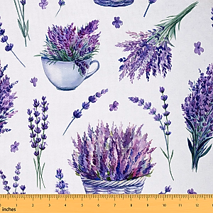 Lavender Fabric by The Yard Watercolor Flowers Bouquet Floral Basket Fabric for Craft Art Lovers Botanical Plant Rustic Garden Style Fabric for Room Decor and DIY Upholstery 1 Yard
