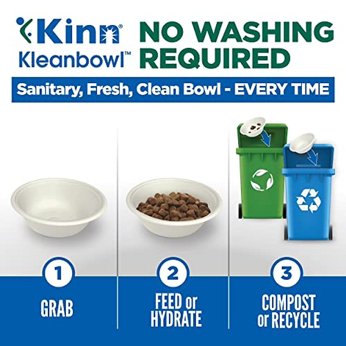 Kinn Kleanbowl Disposable Dog Food Bowls, 8 oz (Pack of 50) - Frame System Refills, Compostable Cat Food Bowls, Leakproof for Pet Feeding