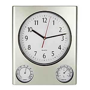 Poolmaster 52602 Indoor and Outdoor Clock, Thermometer, Hygrometer, Silver