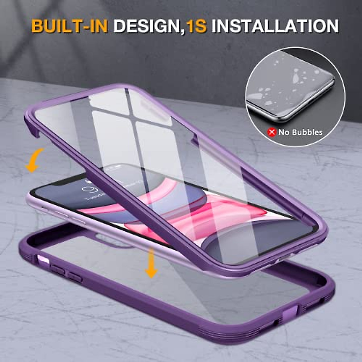 Miracase Glass Series for iPhone 11 Case [with Camera Lens Protector] Full-Body Rugged Bumper Case with Built-in 9H Tempered Glass Screen Protector Compatible with iPhone 11 6.1 inch (Purple)