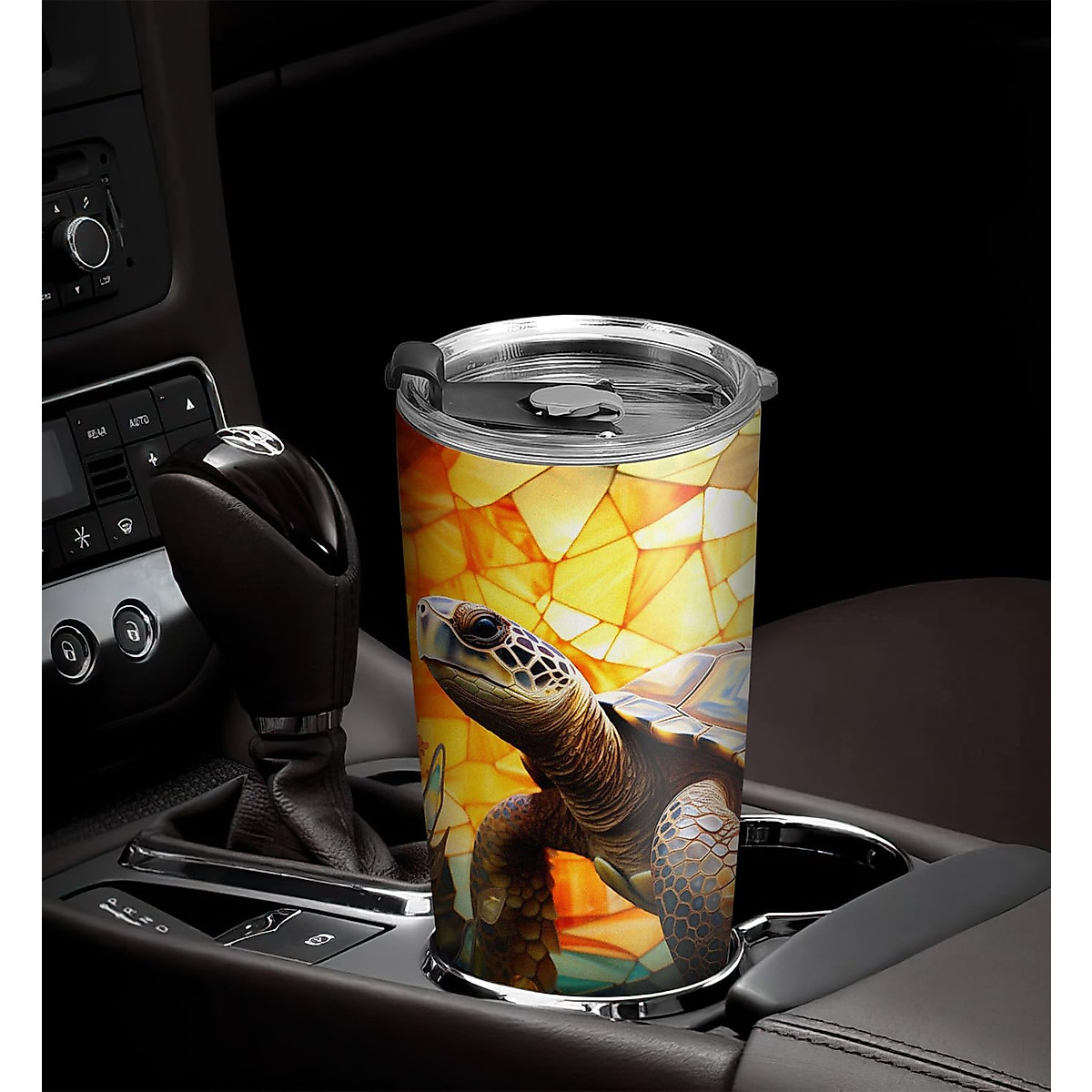 20oz Orange Stained Glass Flower Sea Turtle Tumbler, Gifts for Turtle Lovers, Ocean, Beach Gifts, Coffee Thermos for Women, Stainless Steel Double Wall Vacuum Insulated Coffee Mug, Travel Cup with Lid