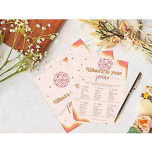 Disco Ball What's In Your Purse Game for 30 Guests with Game Cards, The Last Disco Bridal Shower Game, Boho Bridal Shower Decorations, Wedding Shower or Bachelorette Party Supplies - 04