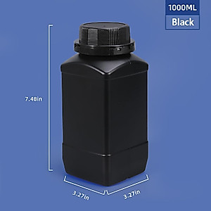 ASEVAT 34oz Plastic Lab Chemical Reagent Bottles, Square Sample Storage Container, Plastic Chemical Container Bottle with Anti-theft Cap, Wide Mouth Sample Sealing Storage Bottles (5Pcs)