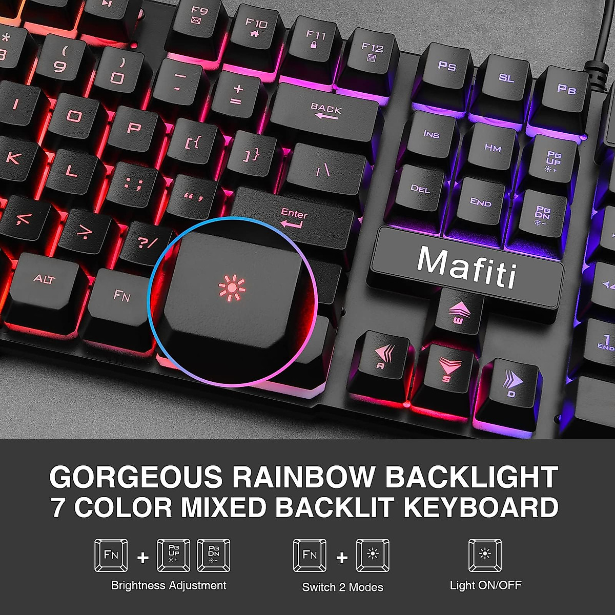 mafiti RK101 Computer Keyboard Mouse Combo Wired, RGB Backlit USB Keyboard for PC Mac Laptop Desktop, Gaming Office