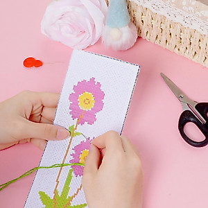 yeabwps 3Pcs Cross Stitch Bookmark Kits Embroidery DIY Bookmark Flower Patterns DIY Cross Stitch Bookmarks for Beginners Daisies Tulips Bellflower Handmade DIY Cross Stitch