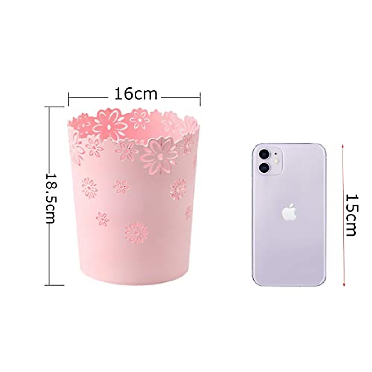 HMANE Wastebasket Super Mini, Hollow Flower Shape Plastic Lidless Wastepaper Baskets Trash Can - S, Mini Size