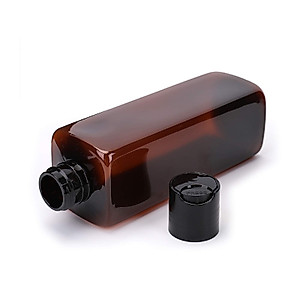 Bekith 16 Pack 8 ounce Amber Empty Plastic Bottles with Disc Top Flip Cap, BPA-Free Refillable Containers For Shampoo, Lotions, Liquid Body Soap, Creams, Rectangle