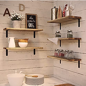 RICHER HOUSE Floating Wall Shelves, Rustic Wood Bathroom Shelves Set of 5, Farmhouse Style Floating Shelf for Wall Décor, Hanging Shelves for Bedroom, Storage, Kitchen, Living Room - Carbonized Black