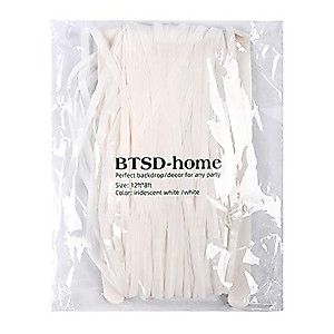 BTSD-home White Foil Fringe Curtain, Metallic Photo Booth Backdrop Tinsel Door Curtains for Wedding Birthday Bridal Shower Baby Shower Bachelorette Christmas Party Decorations(4 Pack, 8ft x 3ft)