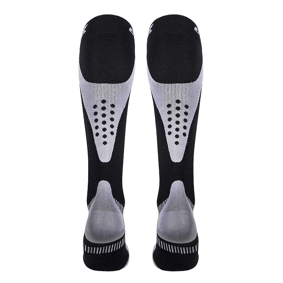 CSX Compression Socks for Men and Women, Knee High, Recovery Support, Athletic Sport Fit, Silver on Black, Large (15-20 mmHg)